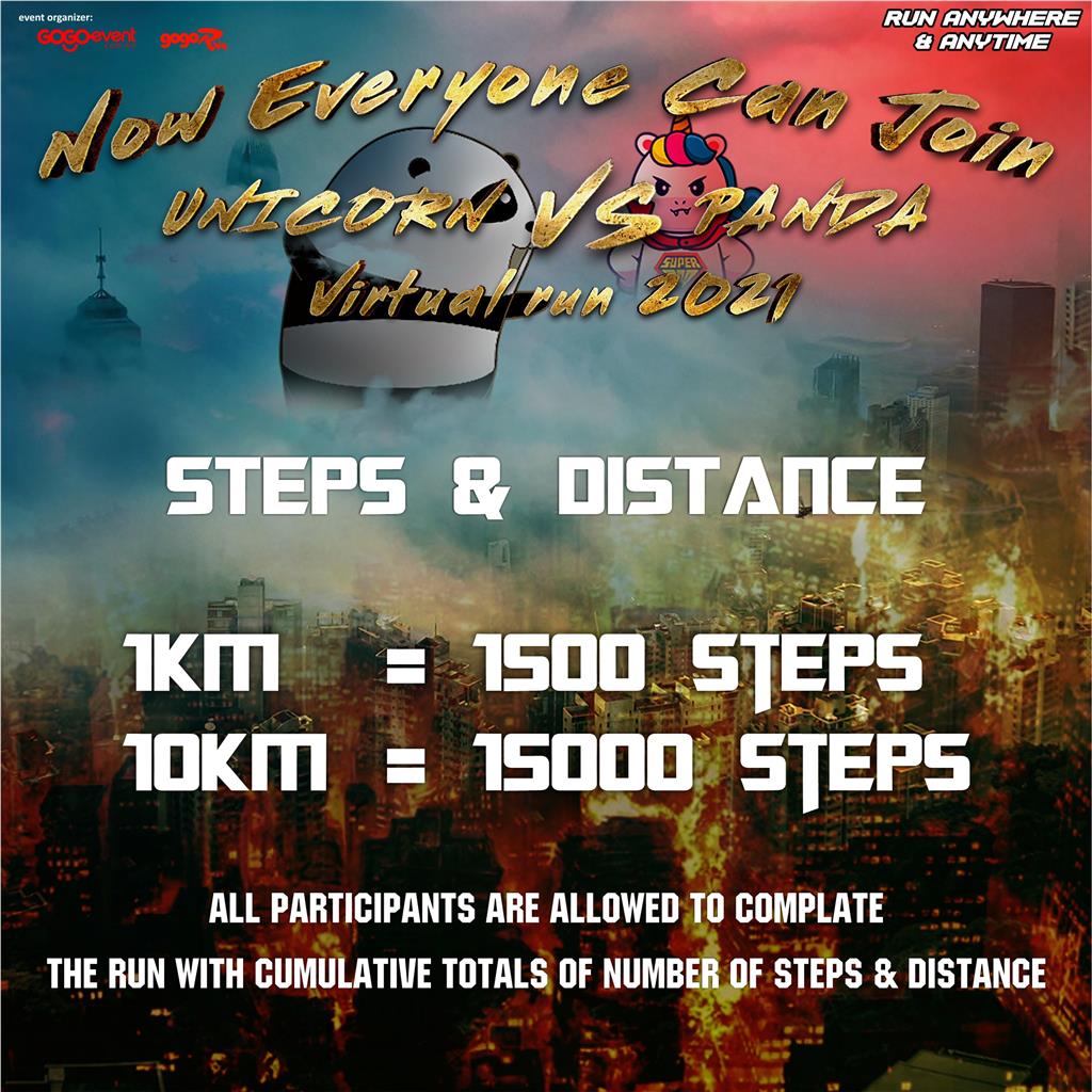 Unicorn VS Panda 2021 Virtual Run (1km, 5km, 10km, 21km & 42km)