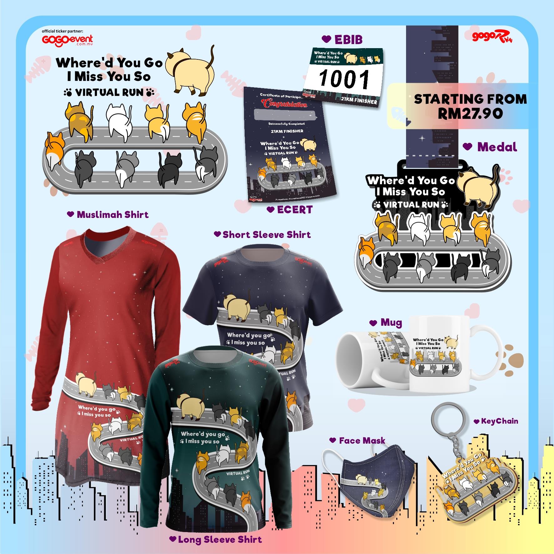 Meow~ I Miss You So Virtual Run (1km, 5km, 10km, 21km & 42km)